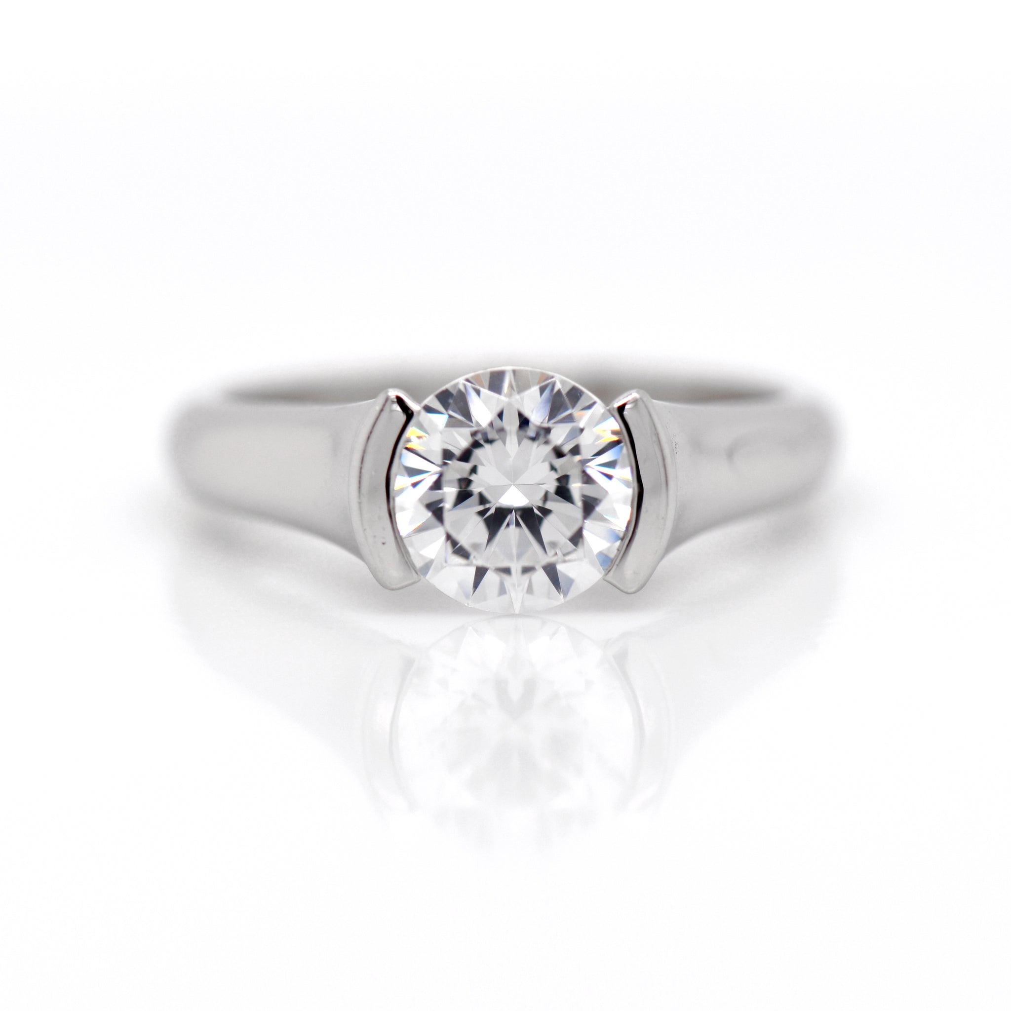 Platinum Half Bezel Engagement Ring - Judith Arnell Jewelers