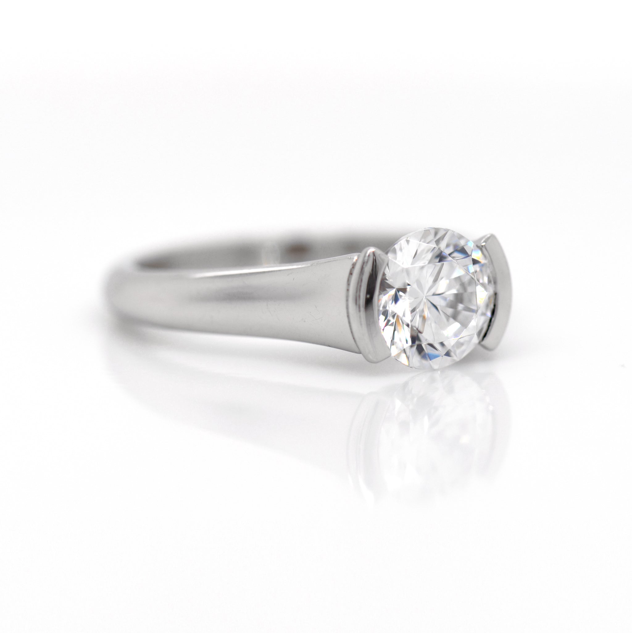 Platinum Half Bezel Engagement Ring - Judith Arnell Jewelers