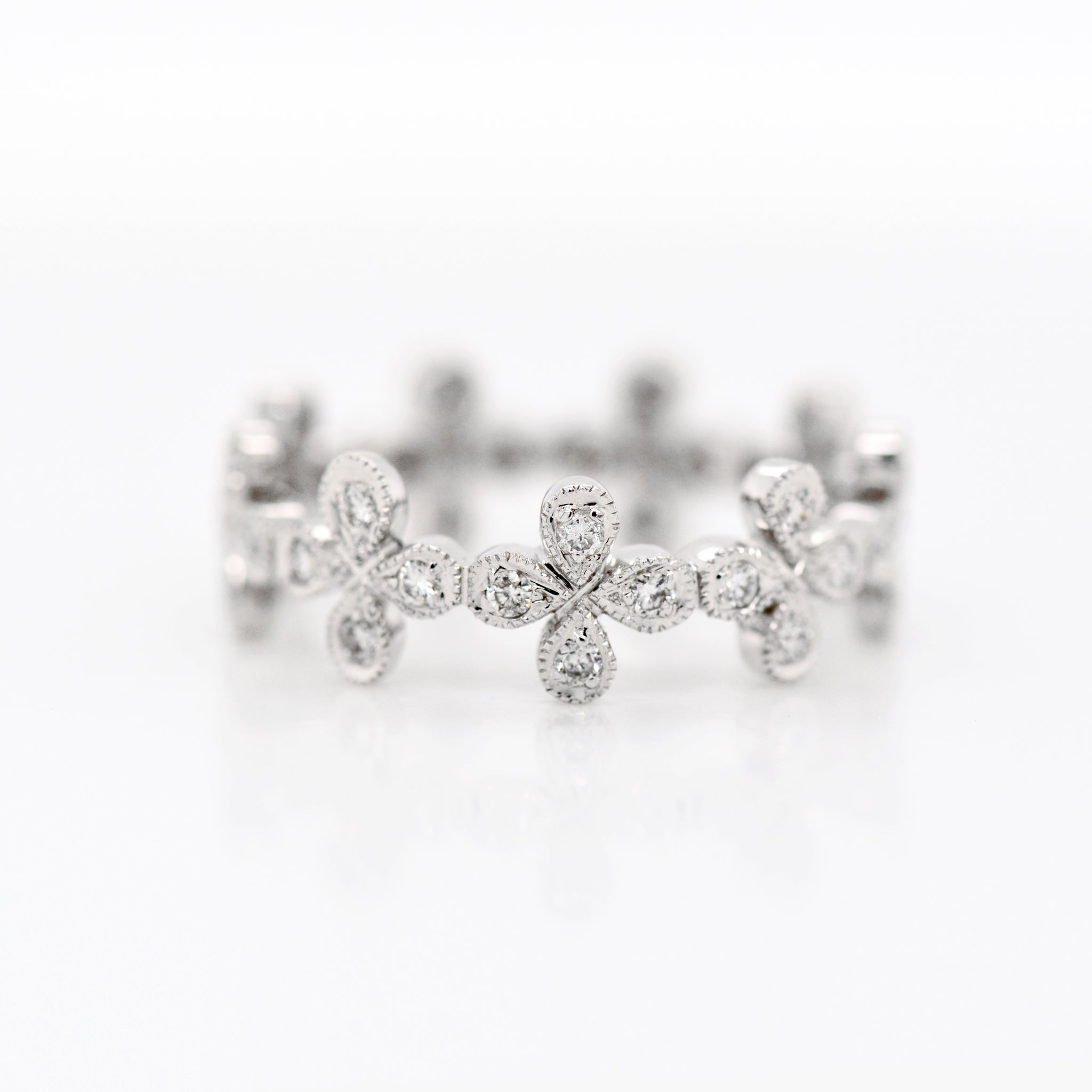 18K White Gold Flower Diamond Eternity Band - Judith Arnell Jewelers