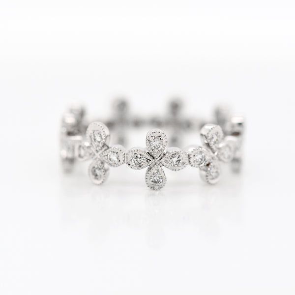 18K White Gold Flower Diamond Eternity Band - Judith Arnell Jewelers