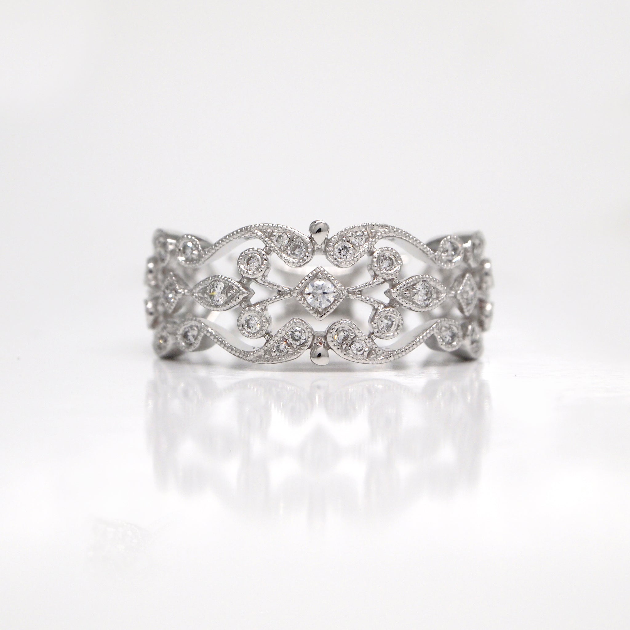 14K White Gold Diamond Filigree Band - Judith Arnell Jewelers
