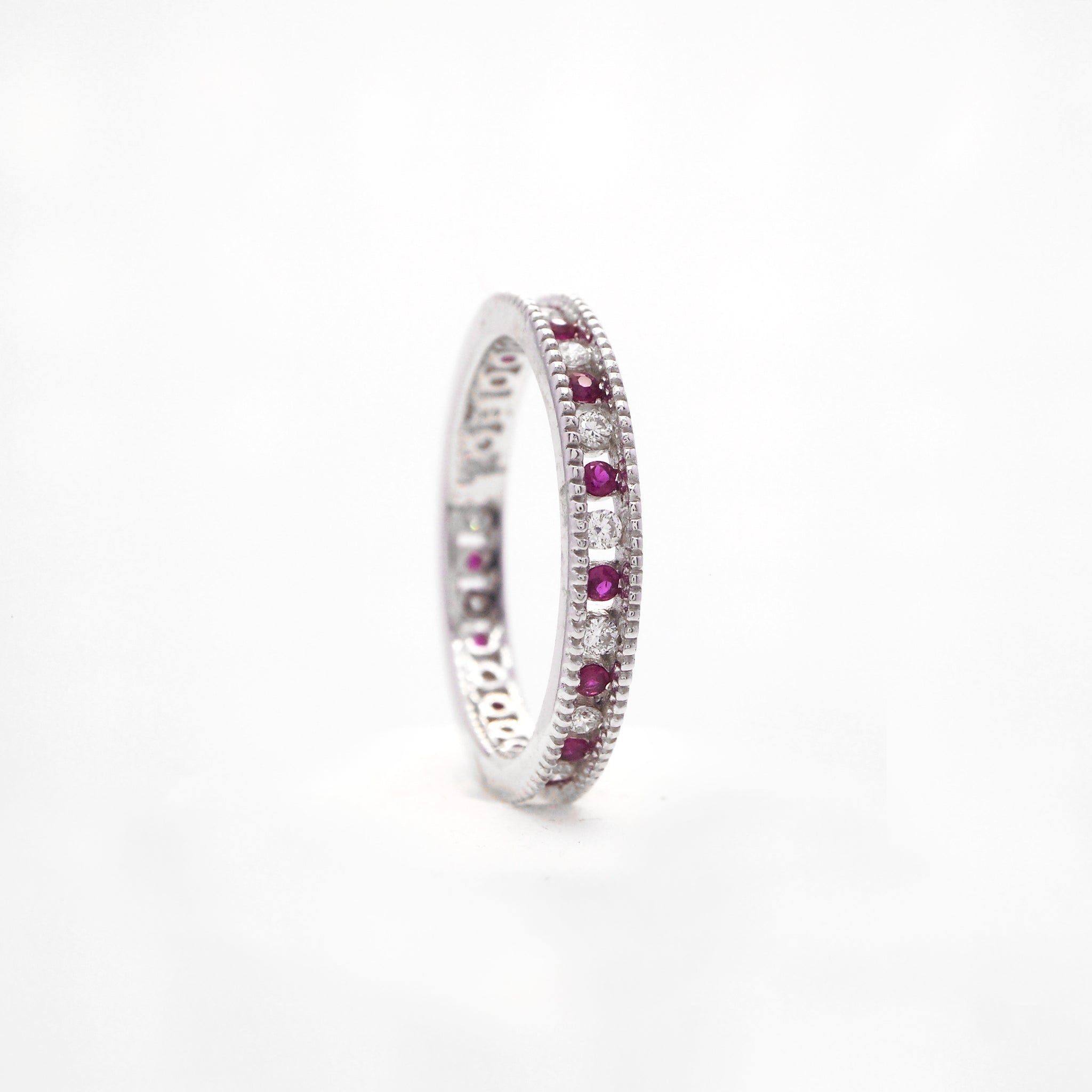 14K White Gold Ruby And Diamond Eternity Band - Judith Arnell Jewelers
