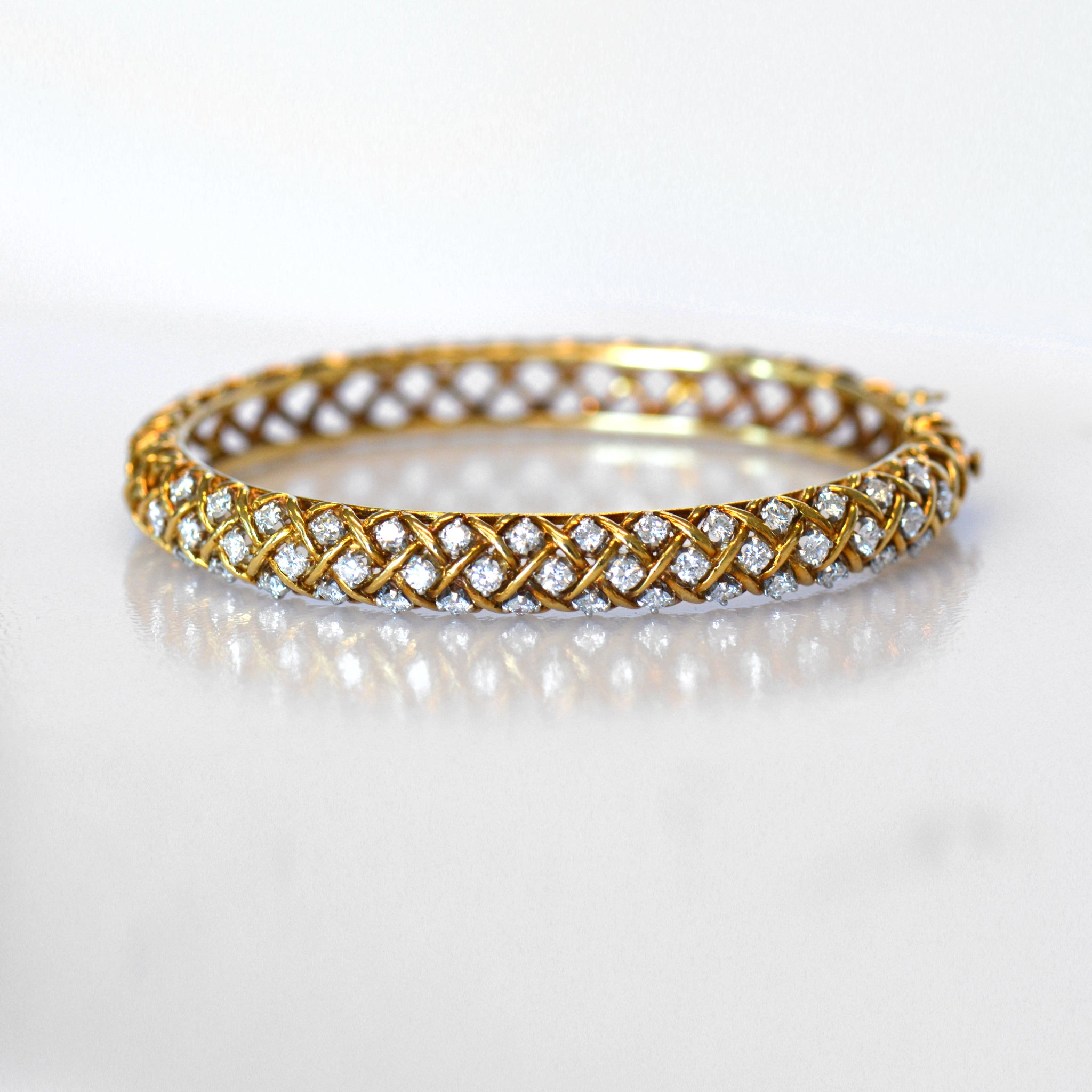 18K Yellow Gold and Platinum Diamond Bangle - Judith Arnell Jewelers